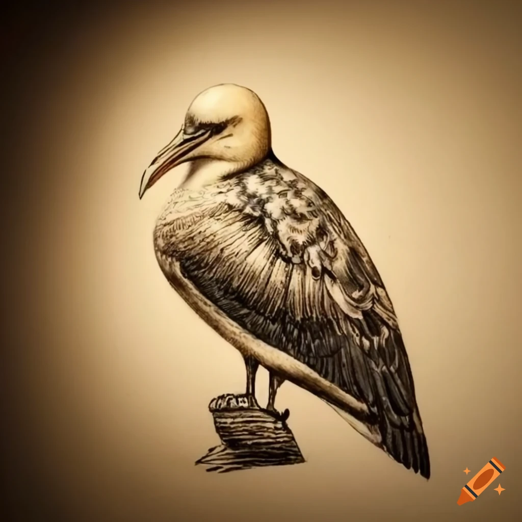 Scrimshaw drawing of an albatross on ivory on Craiyon