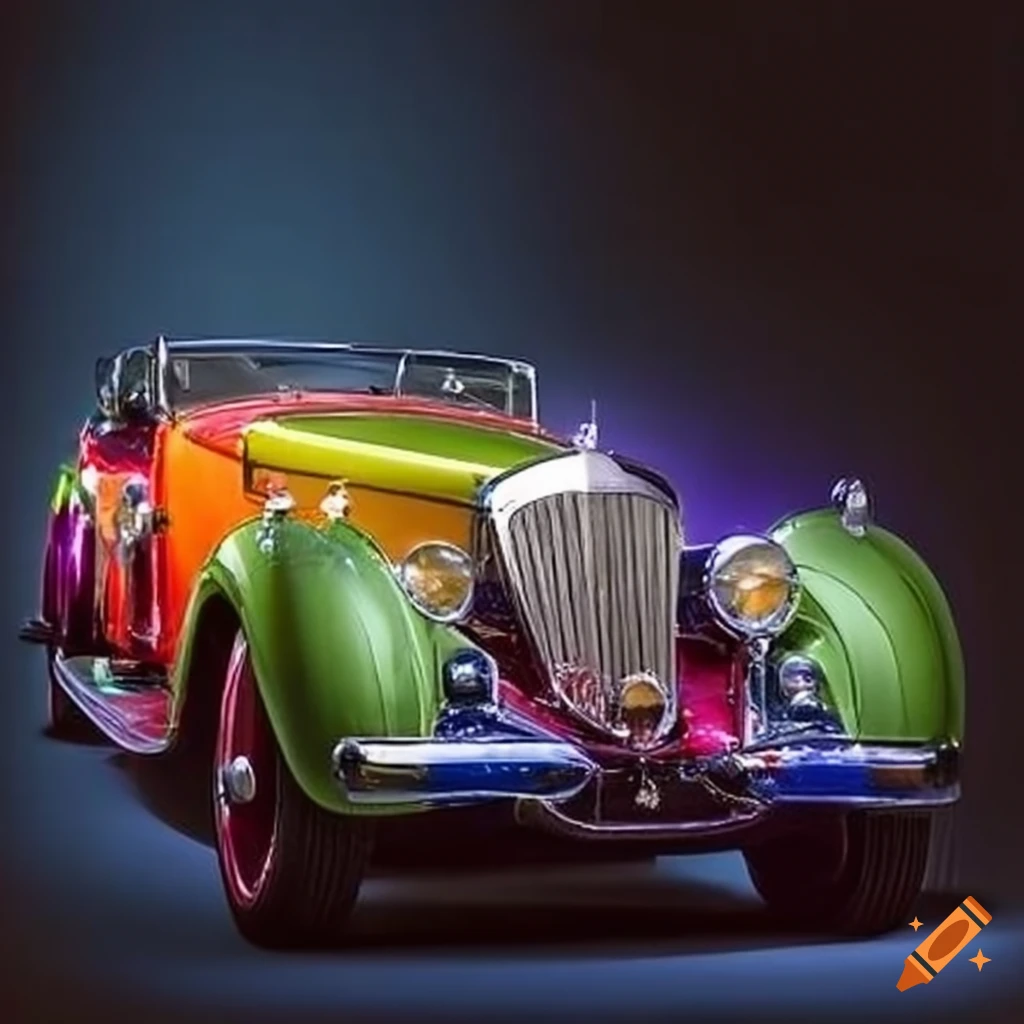 Vibrant rainbow-colored 1933 bentley on Craiyon