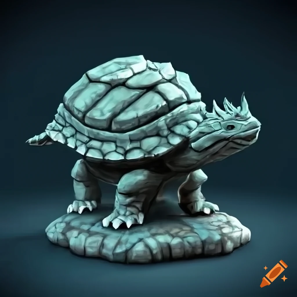 2D isometric artwork of a stone dragon turtle statue on Craiyon