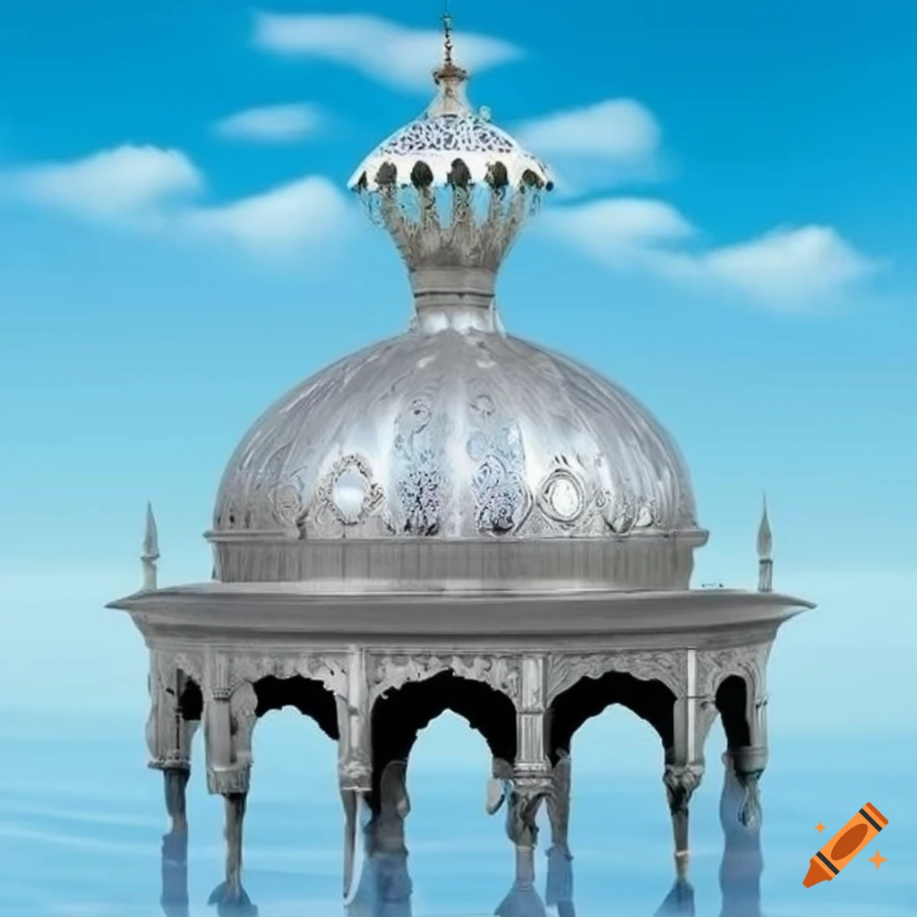 Ornamental silver fountain in an islamic gazebo on Craiyon