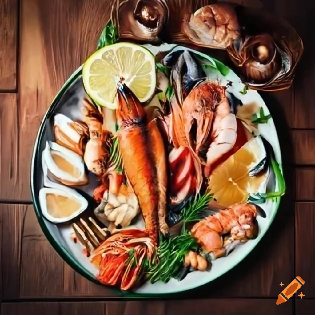 Exquisite seafood delicacies on a beautifully set table on Craiyon