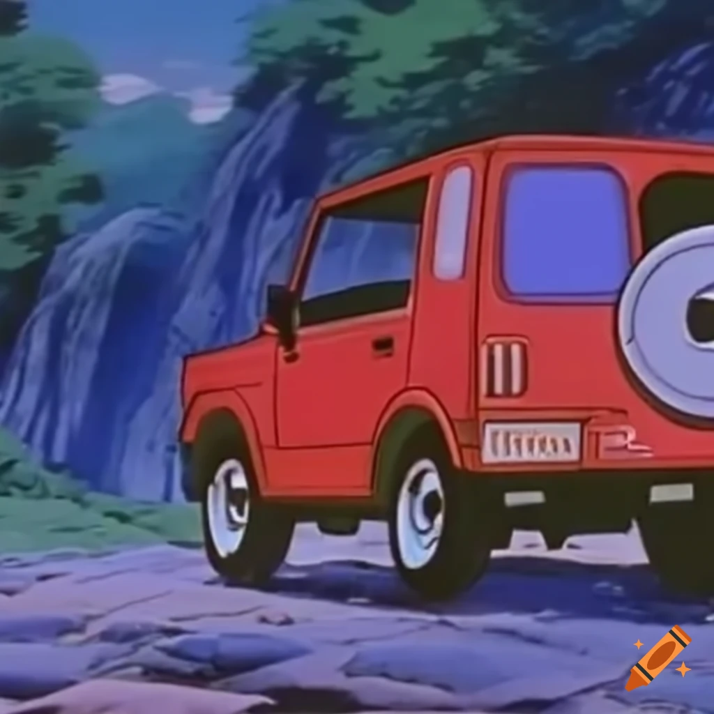 Suzuki jimny featured in 80-90s anime scenes on Craiyon