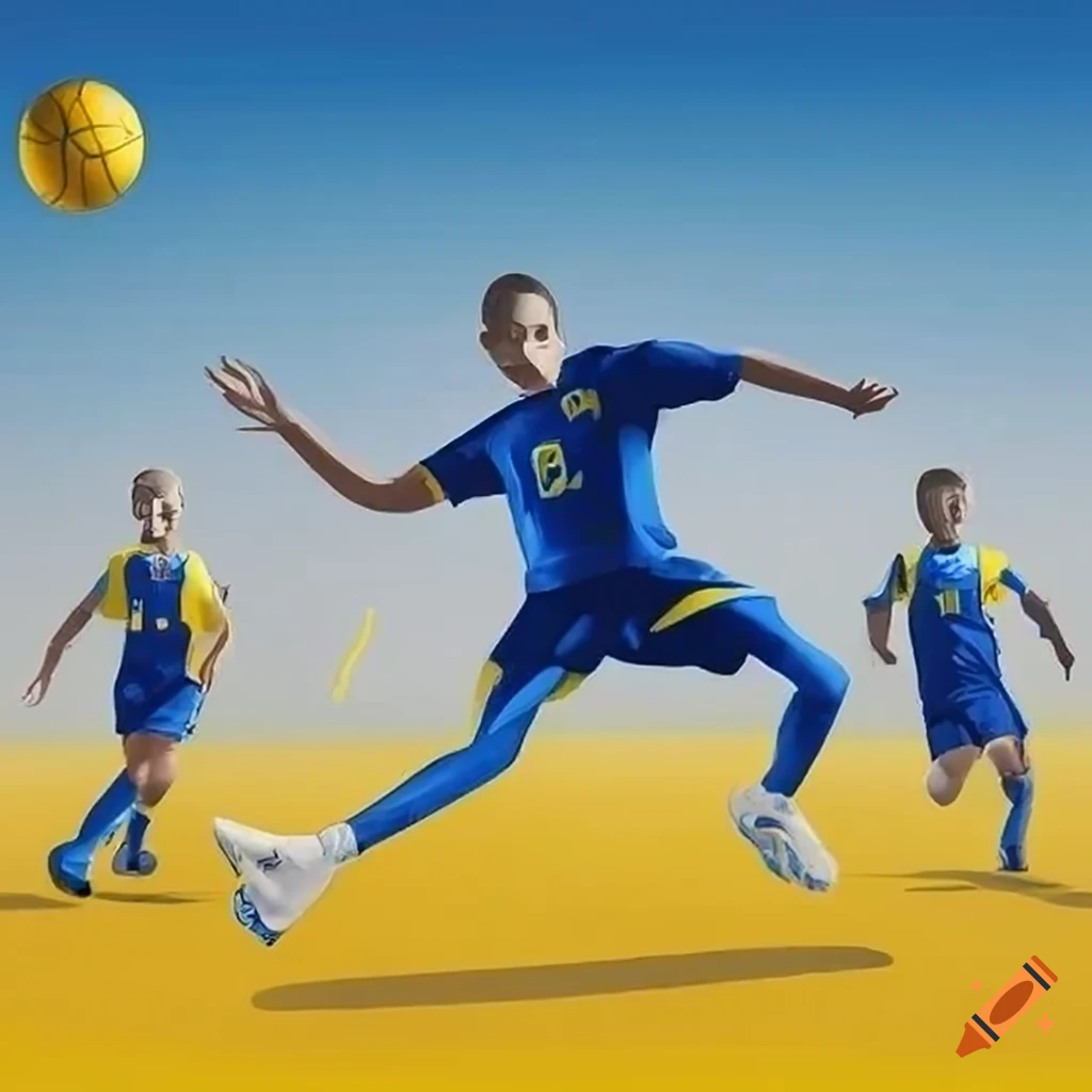 Blue and yellow sports mural