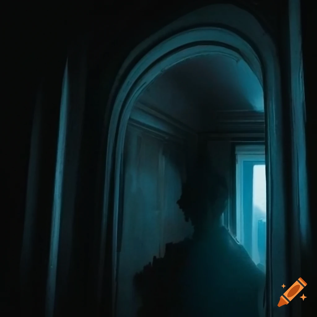 Menacing vampire in a mansion window