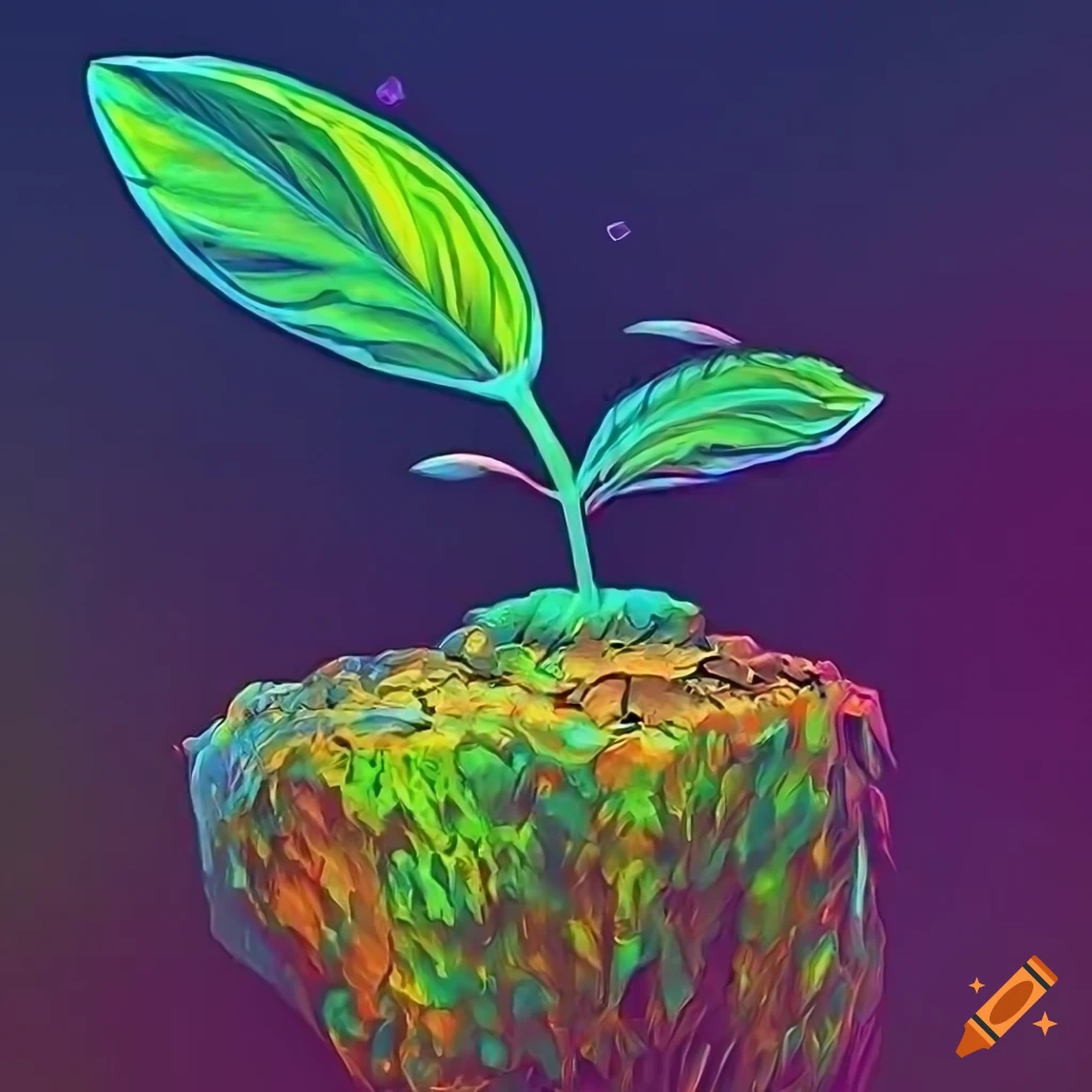 Acrylic painting of a seed in soil on Craiyon