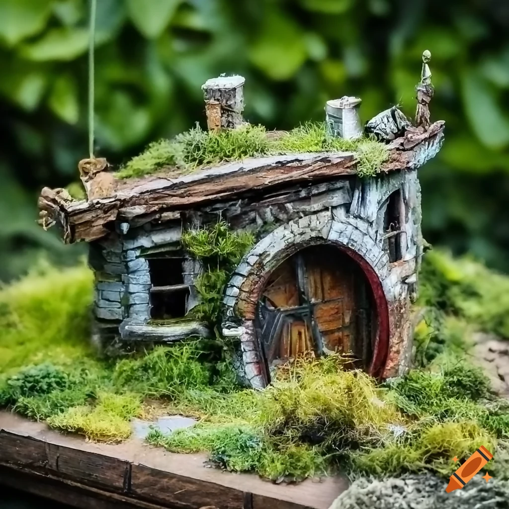 Realistic miniature diorama of an abandoned hobbit house on Craiyon