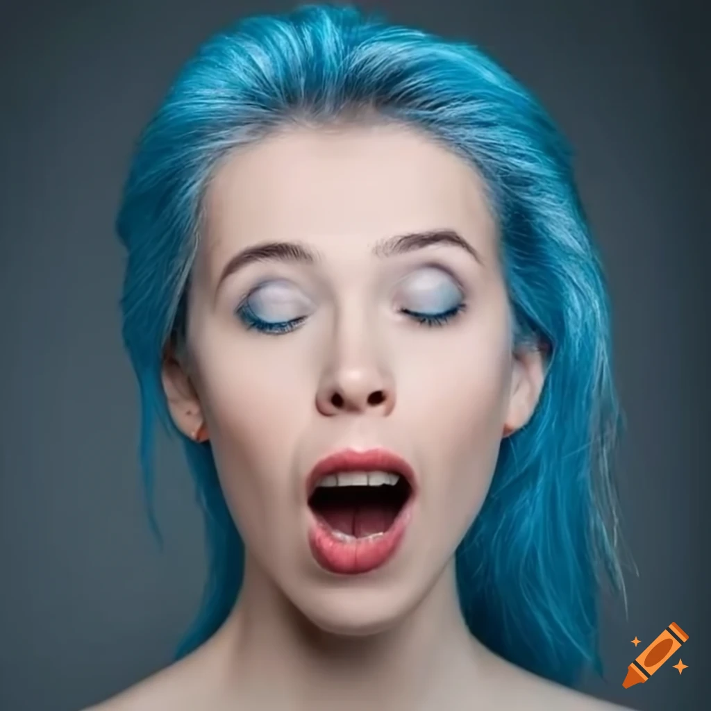 Portrait of a girl with blue hair and shocked expression
