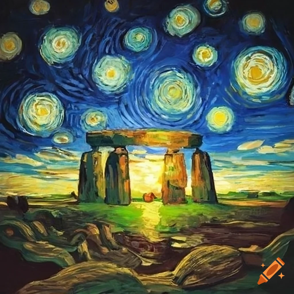 Van gogh style night sky over stonehenge on Craiyon