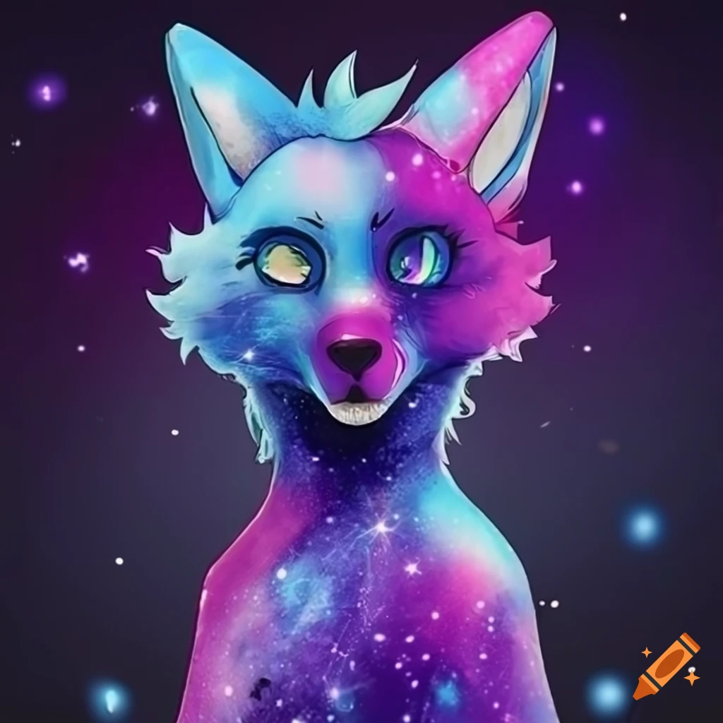 Black and pink fur protogen fursona with robotic mask and rainbow eyes ...