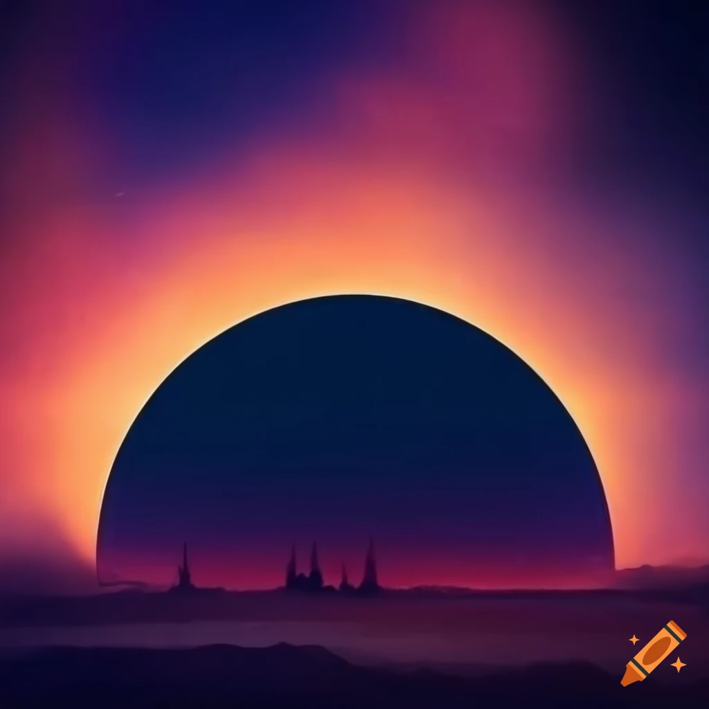 Giant lunar eclipse in a futuristic world