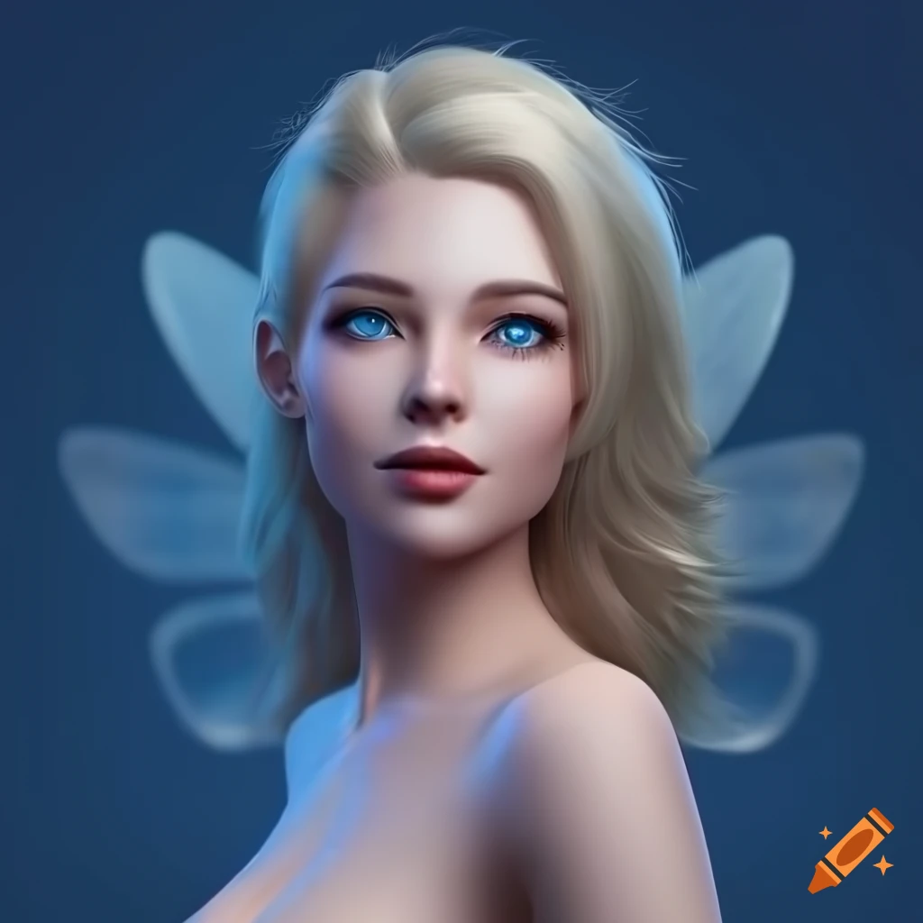 3D render of an angelic fairy woman with blue eyes on Craiyon
