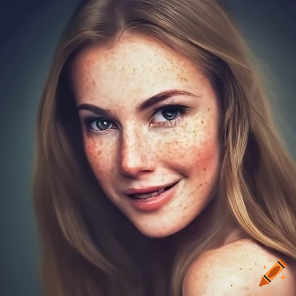 High resolution portrait of a beautiful woman with freckles on Craiyon