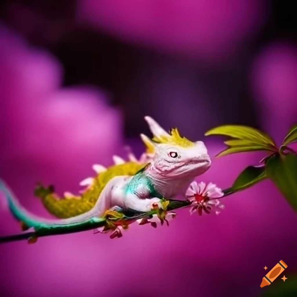 Adorable dragon amidst sakura flowers
