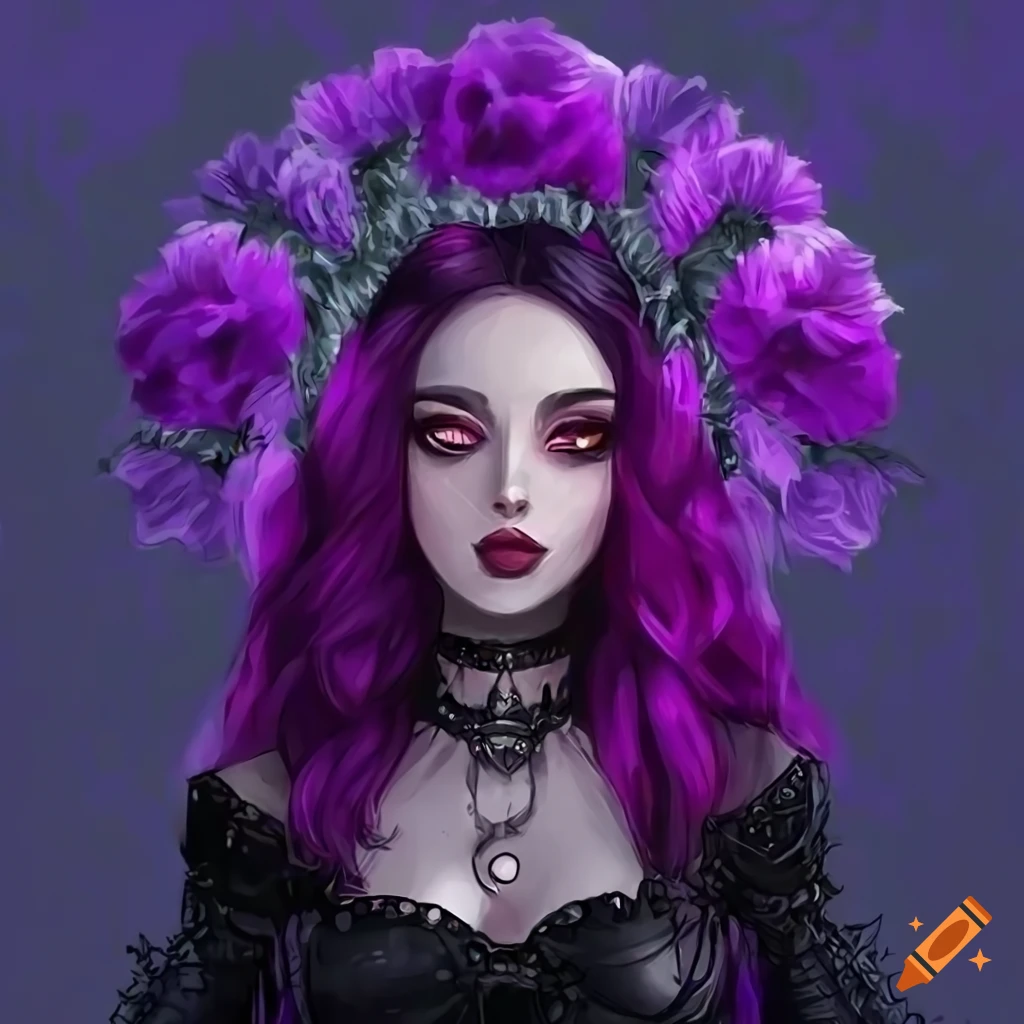 A navy inked, pastel goth girl with flowers on Craiyon