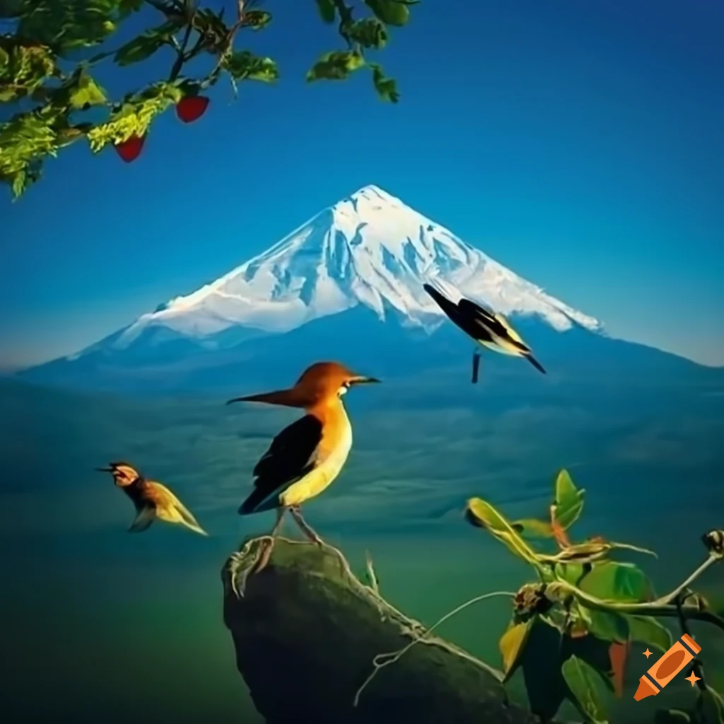 Birds singing on a tree with a view of nature