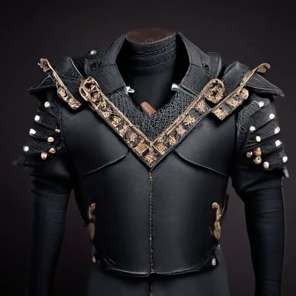 Realistic black leather armor inspired by dirilis on Craiyon