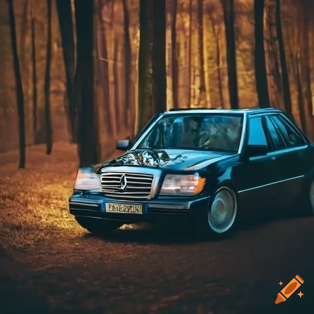 Mercedes w124 in a scenic forest on Craiyon