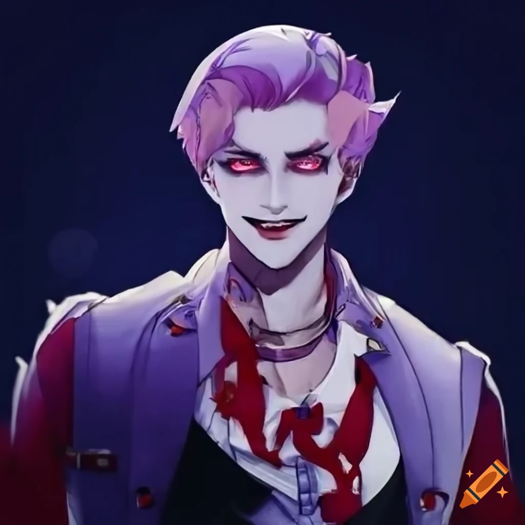 Illustration of a smug male vampire with pink hair on Craiyon