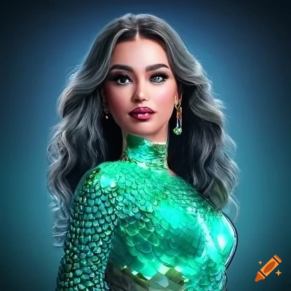 Hyper realistic digital art of a mermaid with emerald and diamond ...
