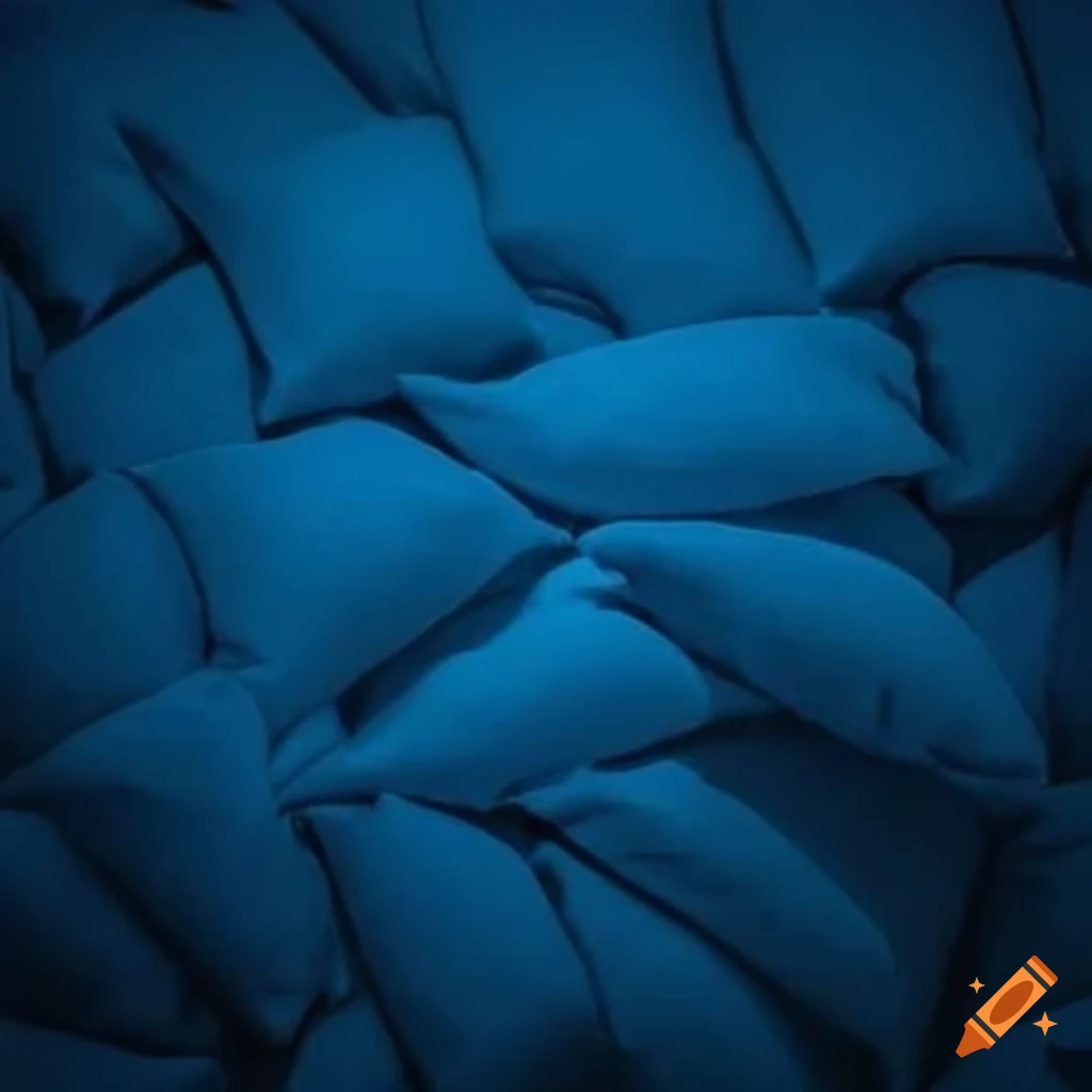 A room with blue tone pillows on the floor