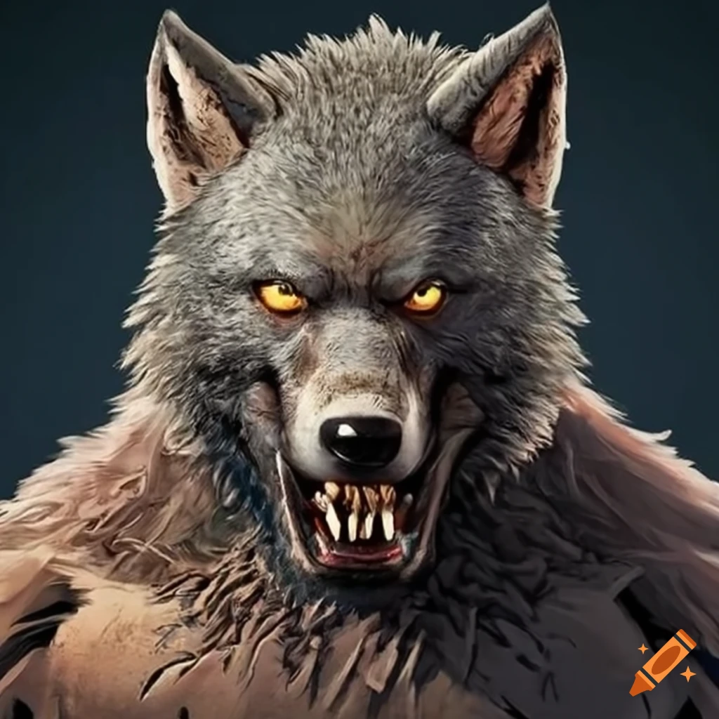Artistic illustration of a powerful wolf man on Craiyon