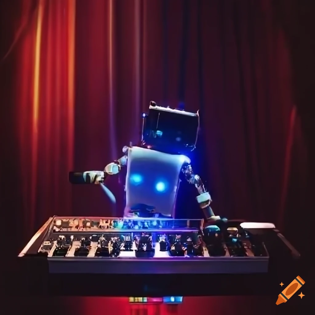 Robotic synthesizer with colorful lights on Craiyon