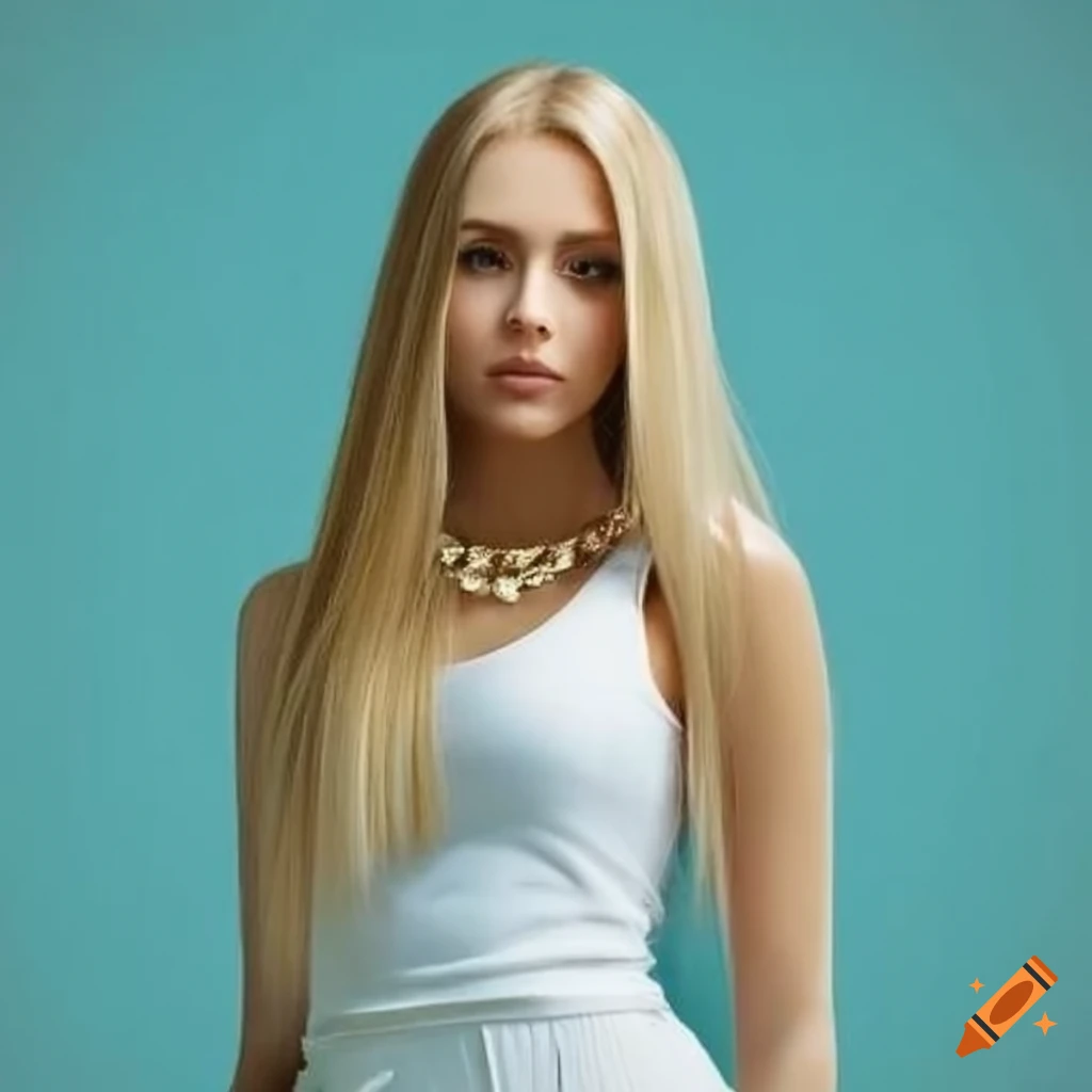 Portrait Of A Stylish College Woman With Long Blond Hair On Craiyon