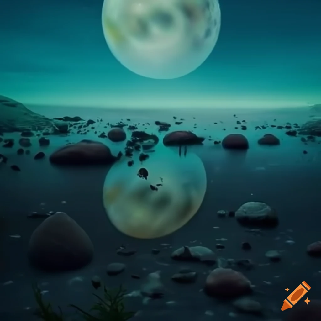 Mystical landscape of an alien planet with bizarre plants and multiple ...