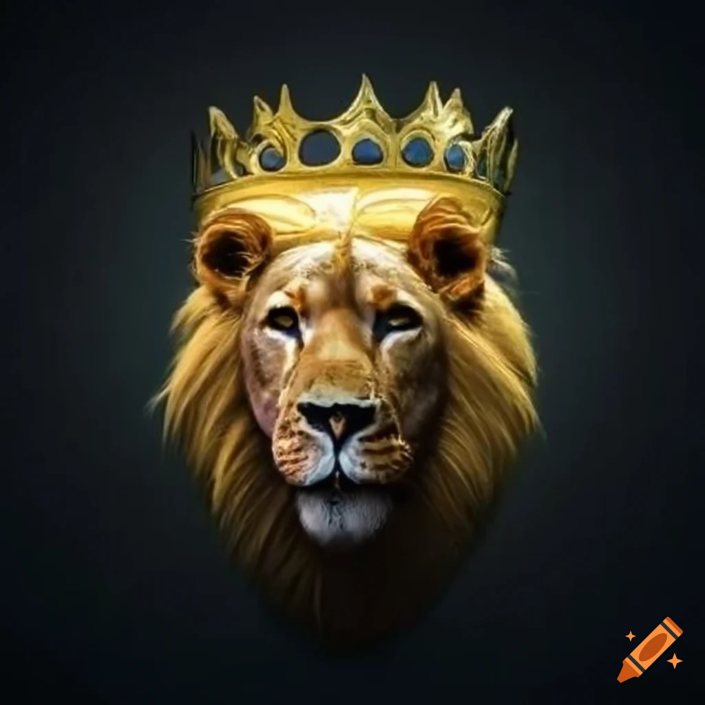 León Rugiente Con Corona El León Es El Rey De Las Bestias Con Una