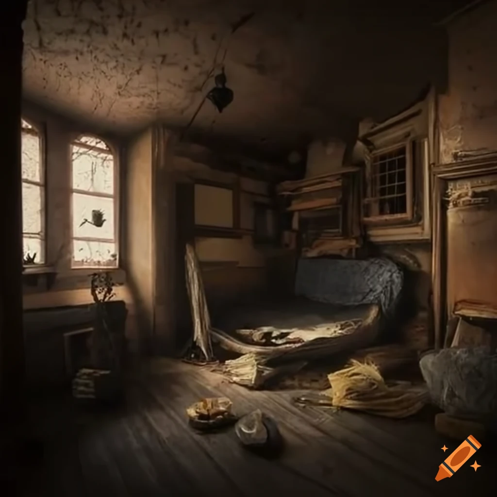 Horror scenery of an old house room on Craiyon