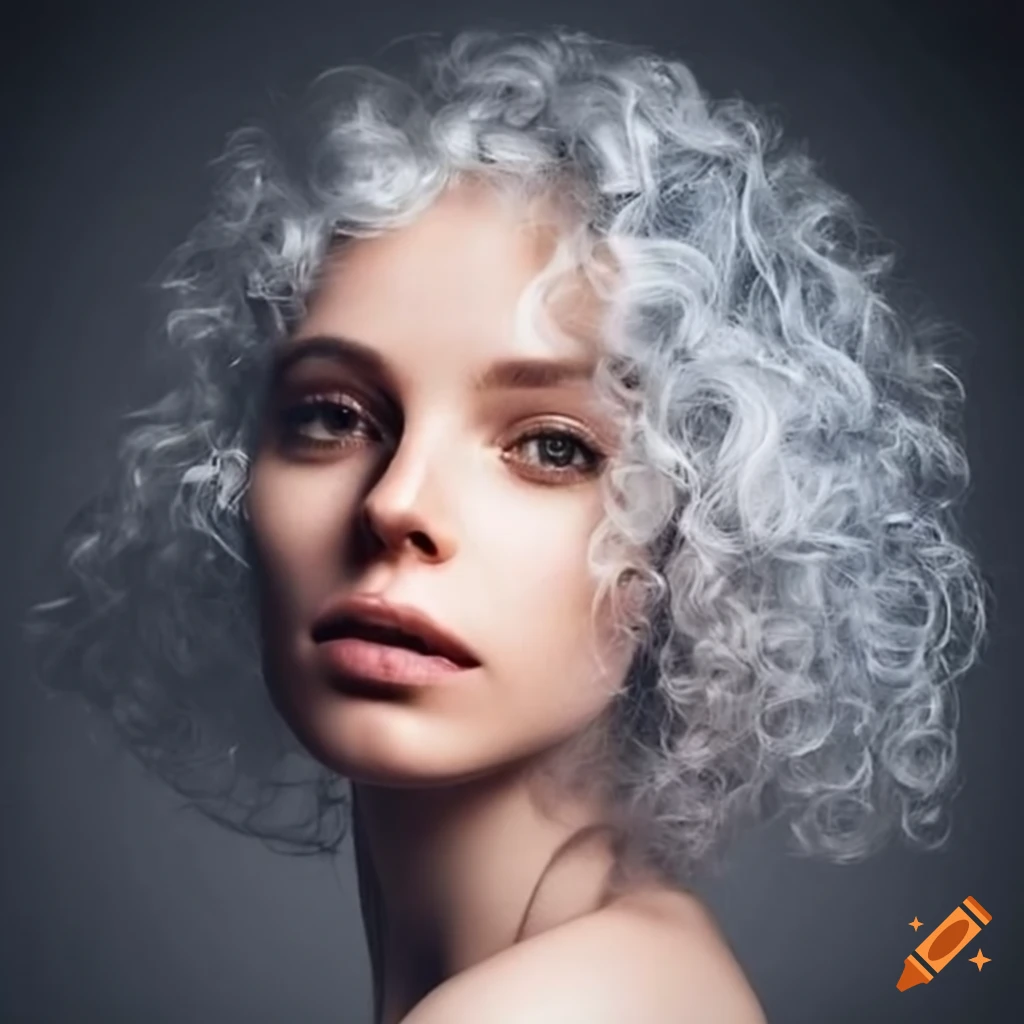 Beautiful woman with white curly hair on Craiyon