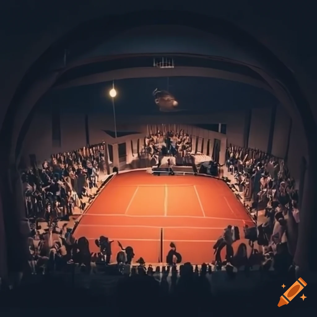 Corporate networking event with tennis court on Craiyon