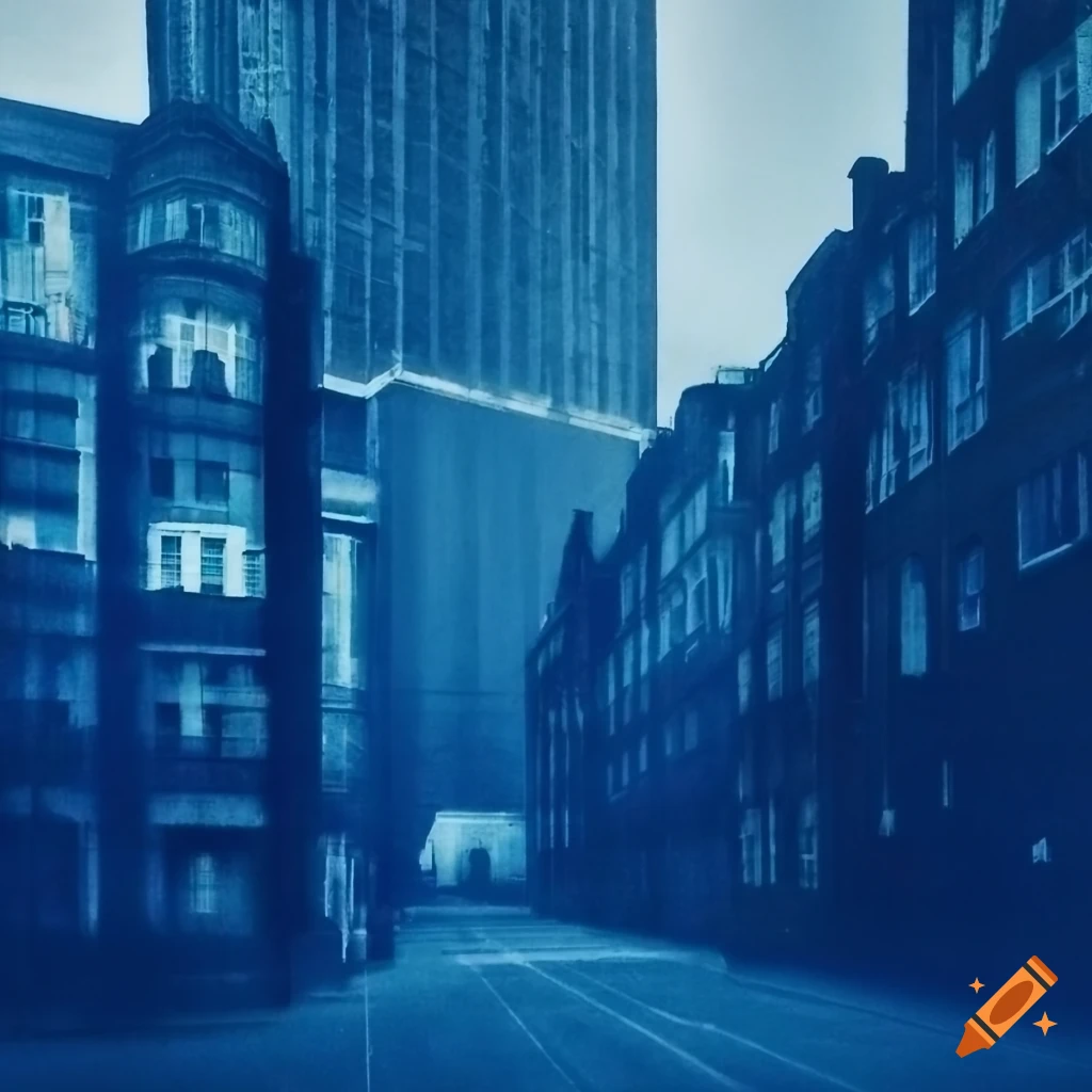 Cyanotype of urban landscape in new babylon