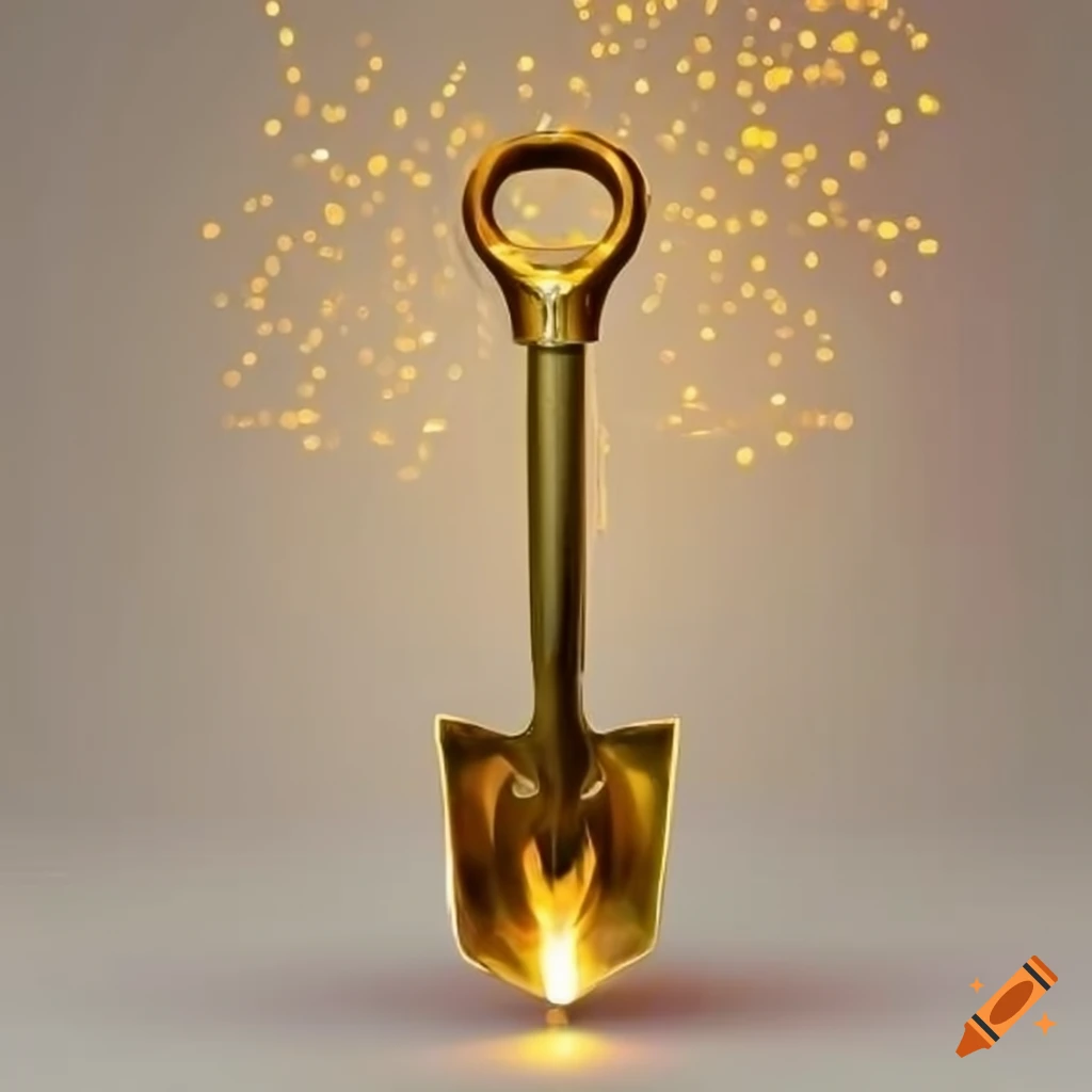 Shiny golden shovel with yellow lights