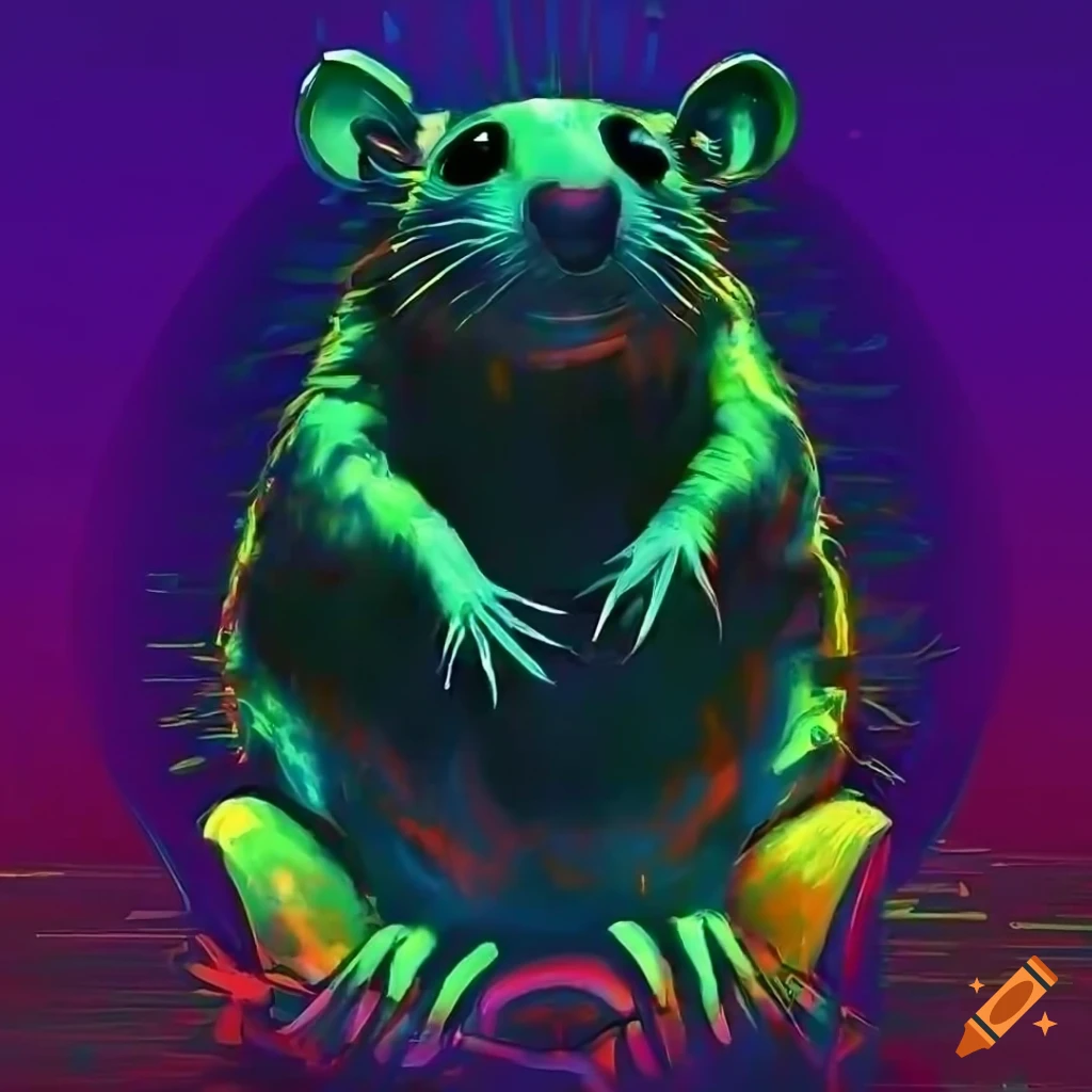 Illustration of a rat dj in simon bisley art style on Craiyon