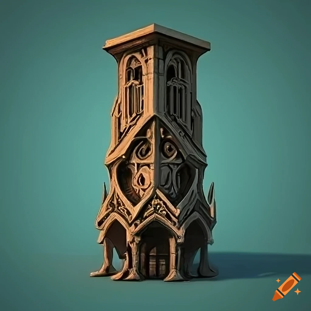 Elven art nouveau dice tower in fantasy rpg style