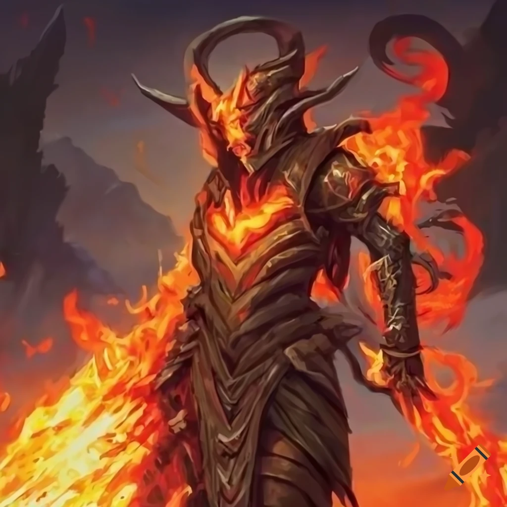 Illustration of a human casting a powerful fire spell on Craiyon