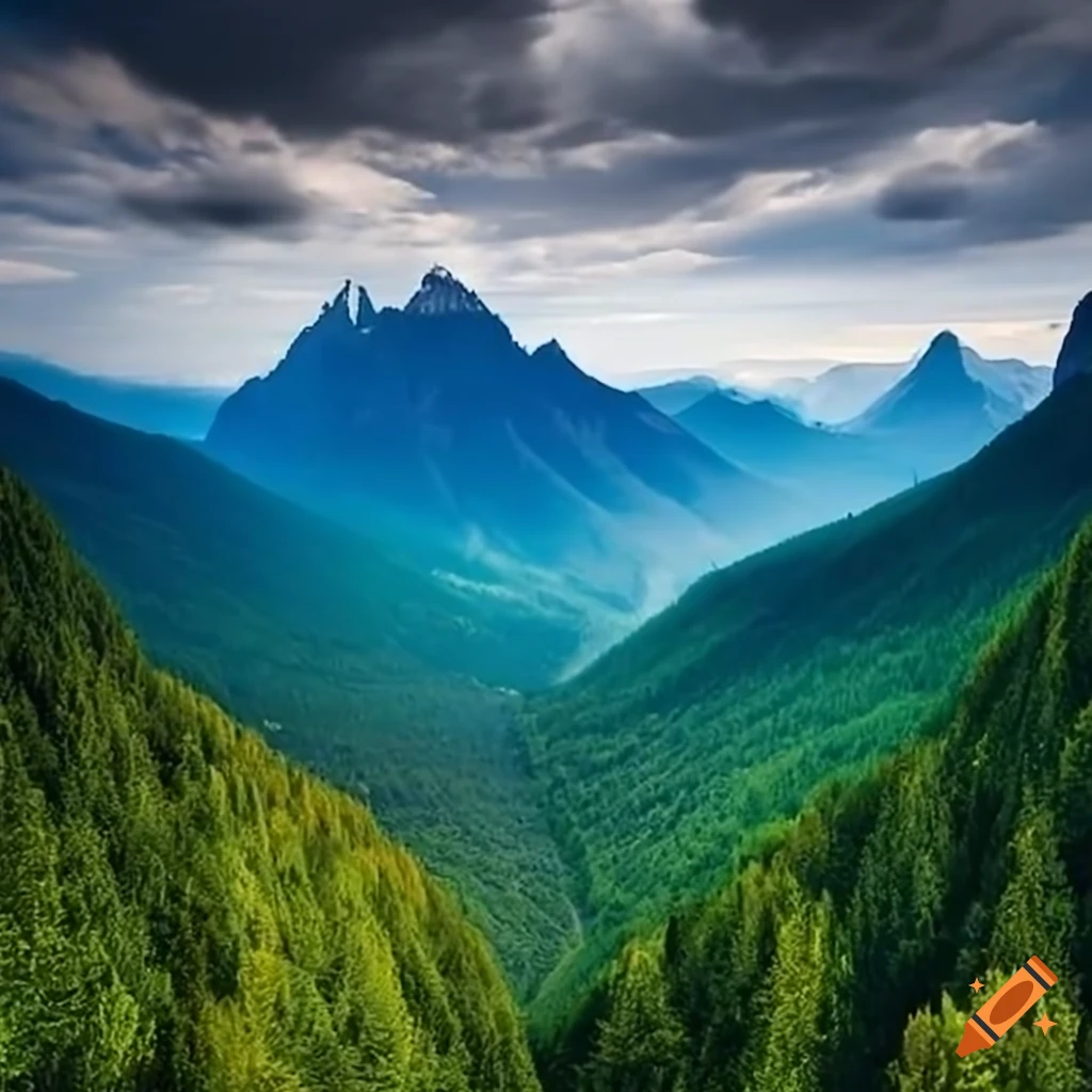 Majestic mountains landscape on Craiyon