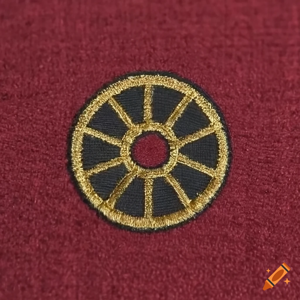 Elegant gold first order symbol on red fabric on Craiyon