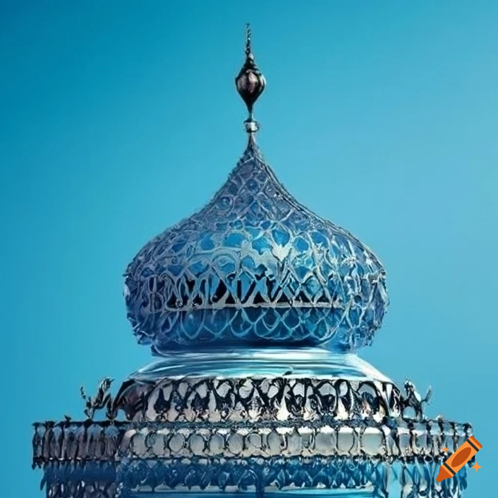 Blue and silver Islamic ornamental gazebo under the sky on Craiyon