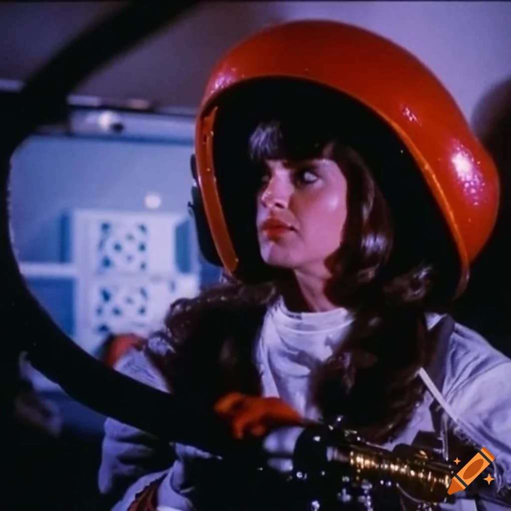 Scene from a retro sci-fi series with a space captain and princess on ...