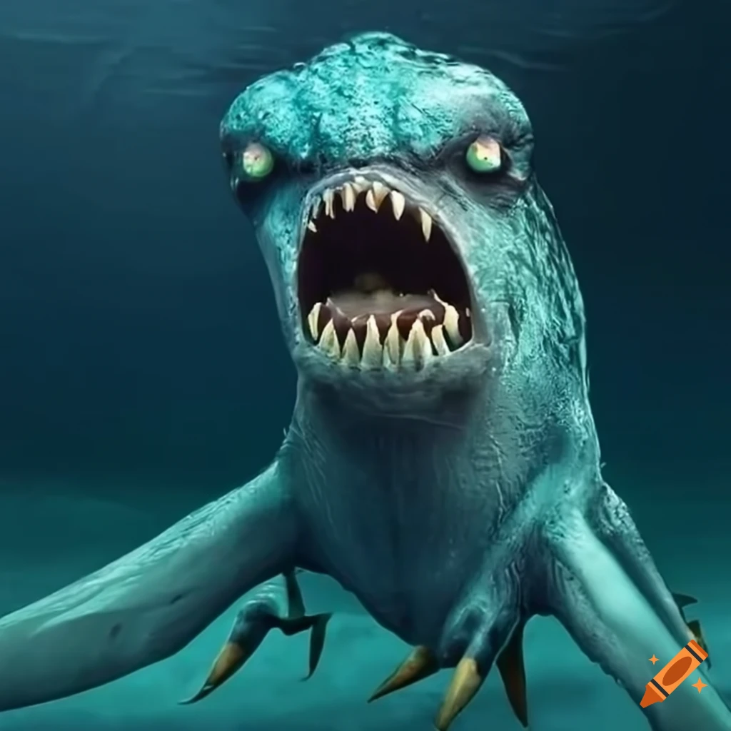 Digital art of an intimidating underwater monster on Craiyon