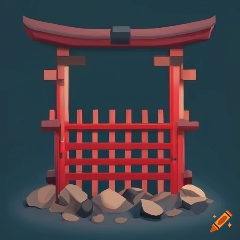 Isometric game art of a red Japanese fence on Craiyon