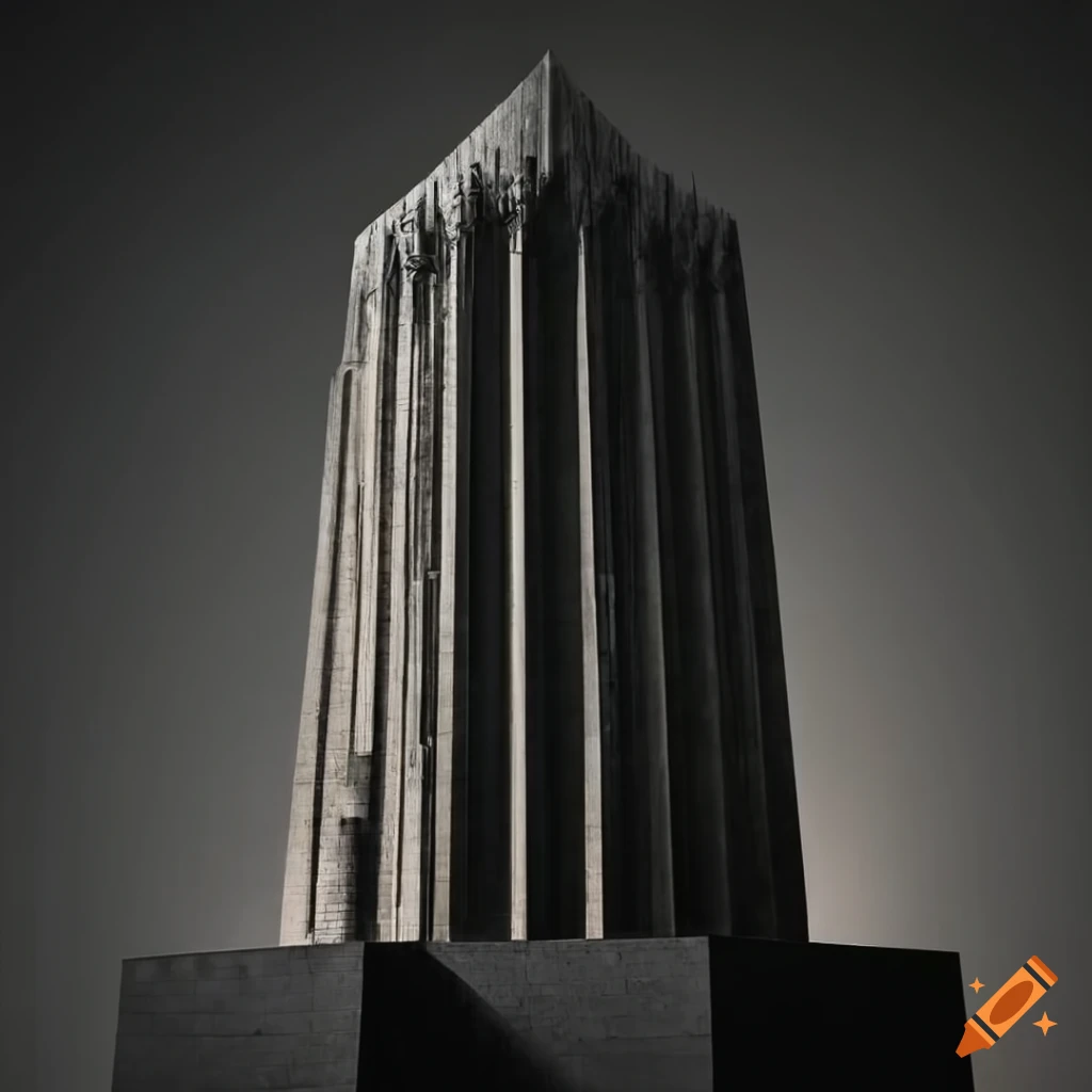 Minimalist brutalist architecture with gothic and industrial elements