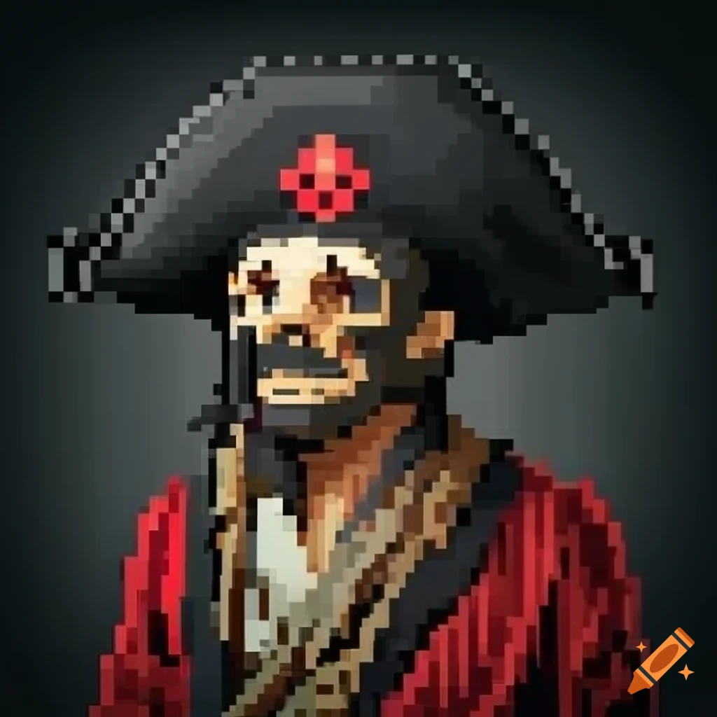 Pixel art of a pirate with money on Craiyon