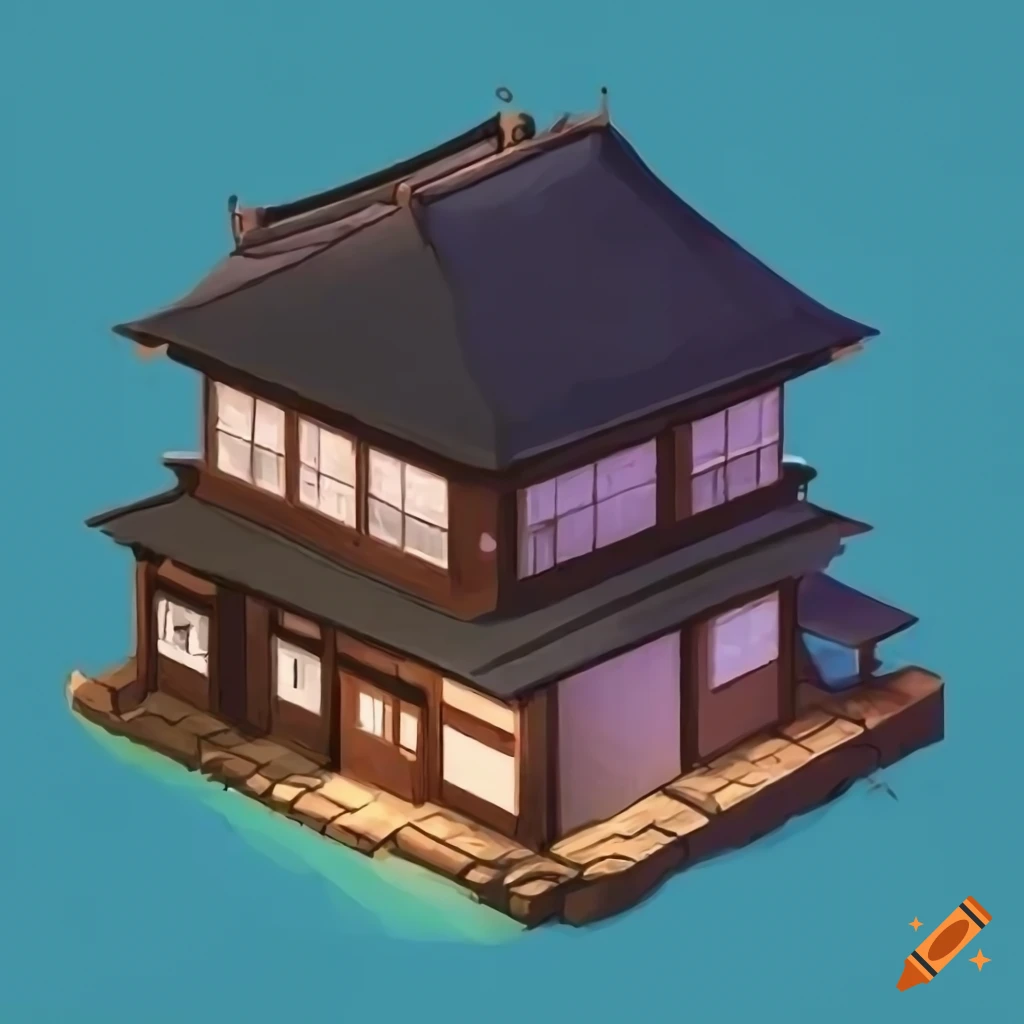 Isometric artwork of a traditional japanese house on Craiyon