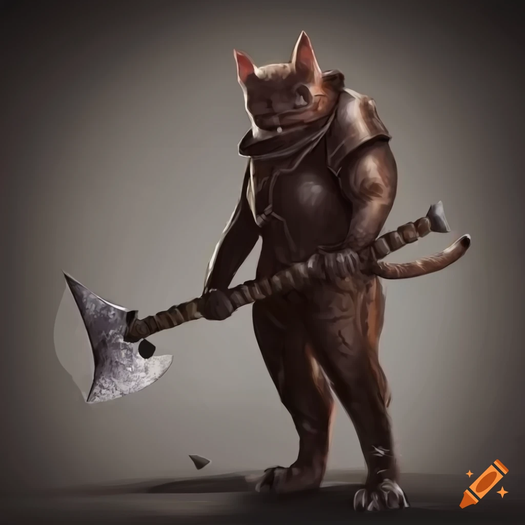 Illustration of a humanoid cat with a two-handed axe