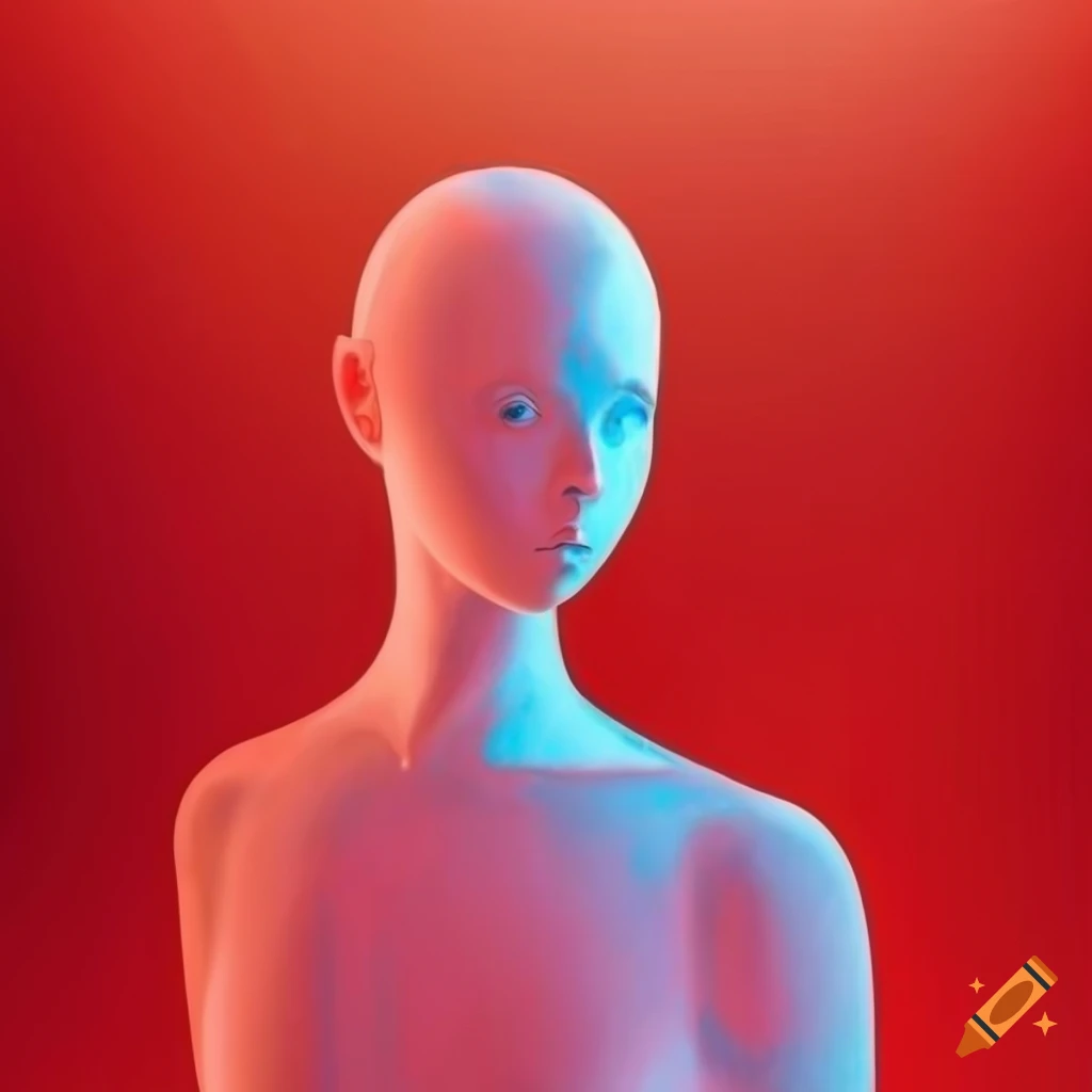 Abstract painting with a human figure on red gradient background on Craiyon