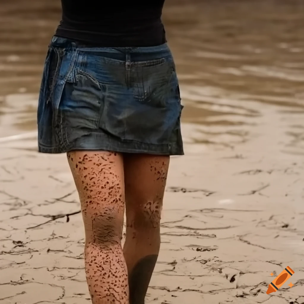 Woman in muddy denim skirt on Craiyon