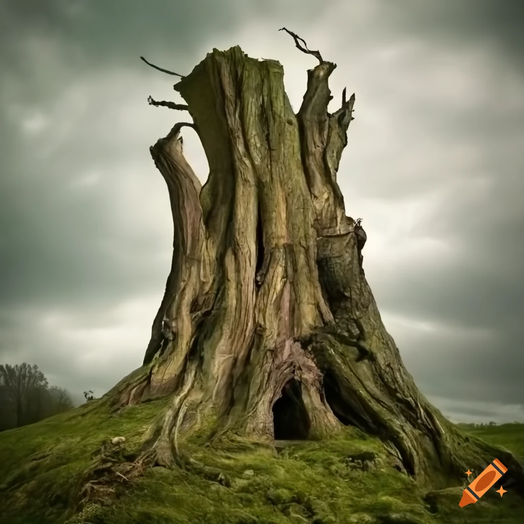 Eerie picture of a decaying tree with twisted branches on Craiyon